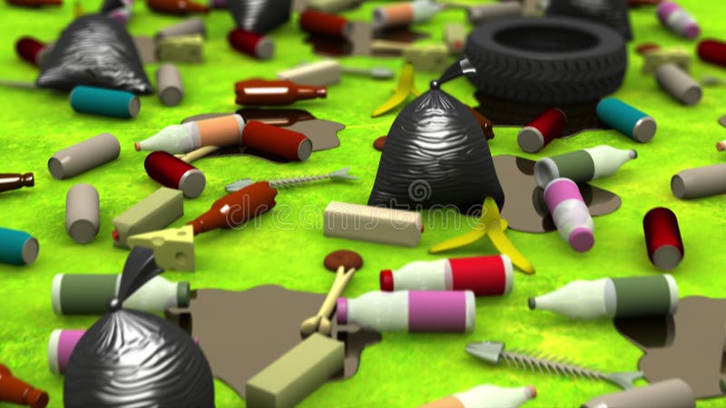 Environmental Pollution. 3D Animation in Cartoon Style, Loopable. Stock ...