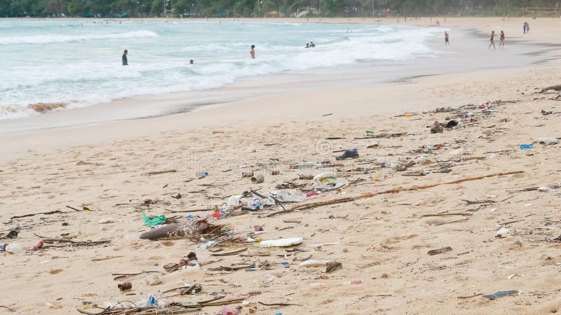 Garbage on sand beach stock photo. Image of discarded - 187481088