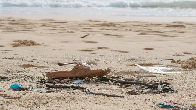 Garbage on sand beach stock photo. Image of pile, toxic - 187481330