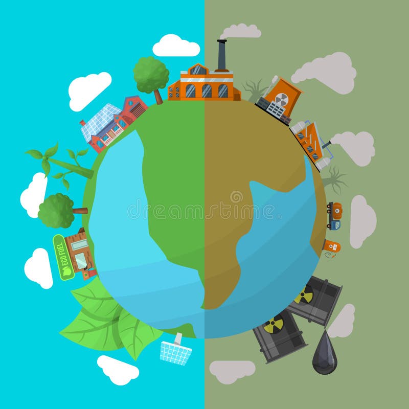 Environmental Pollution Cartoon Horizontal Banners Stock Vector ...