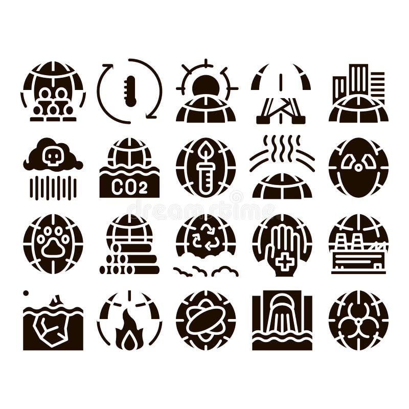 Environmental Problems Glyph Icons Set Vector Stock Vector ...