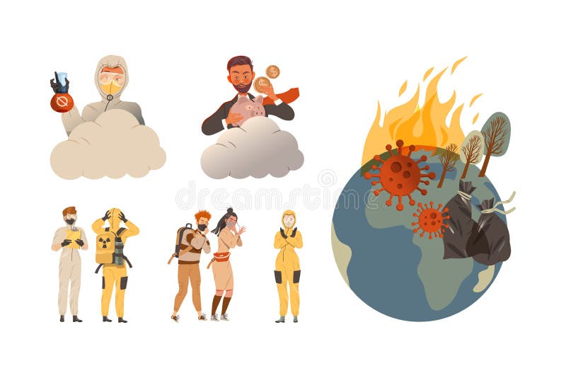 Environmental Problems Set. Global Warming, Environmental Pollution Ecological Activists Caring ...