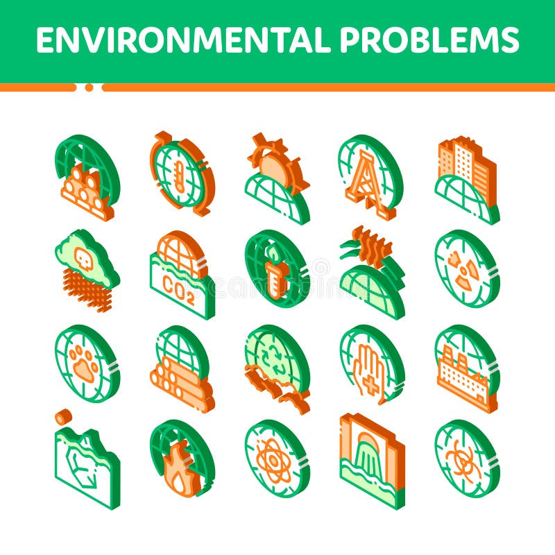 Environmental Problems Vector Isometric Icons Set Stock Vector ...