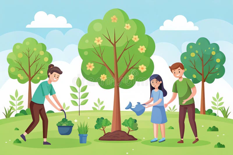 Environmental Protection Planting Young Trees Stock Illustration ...