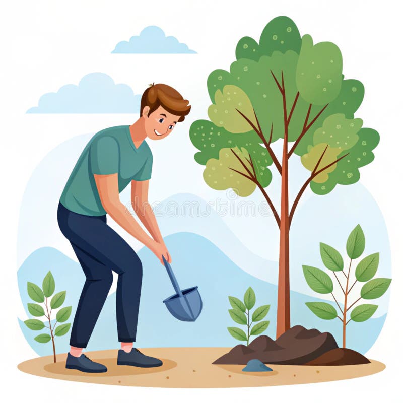 Environmental Protection Planting Young Trees Stock Illustration ...