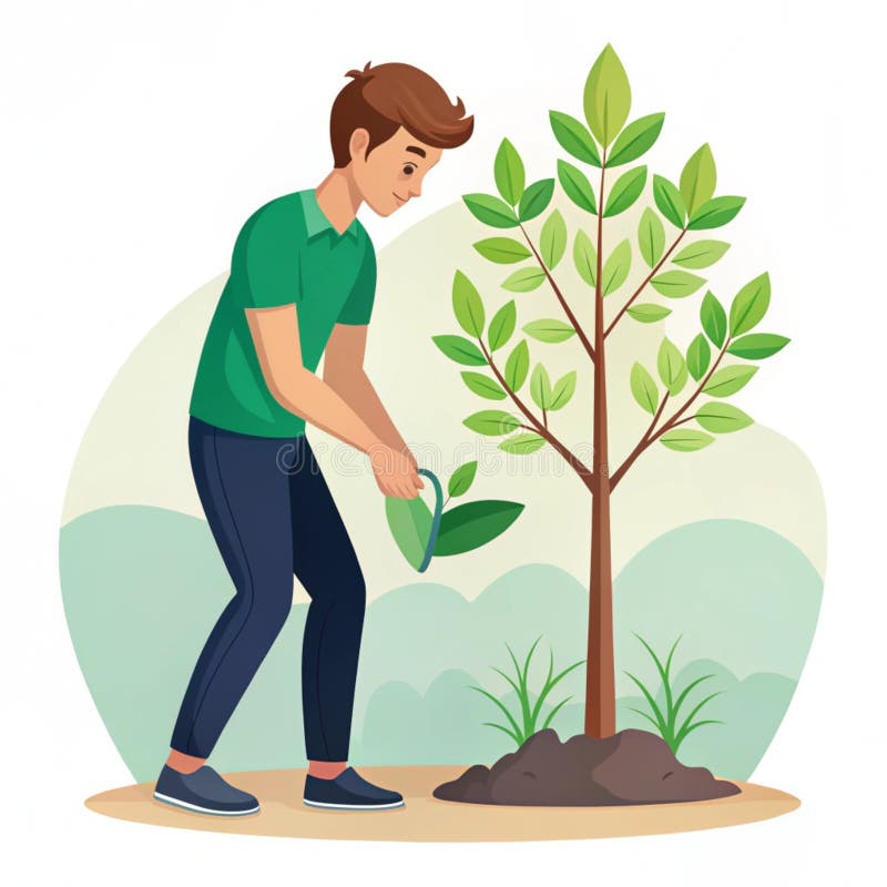 Environmental Protection Planting Young Trees Stock Illustration ...