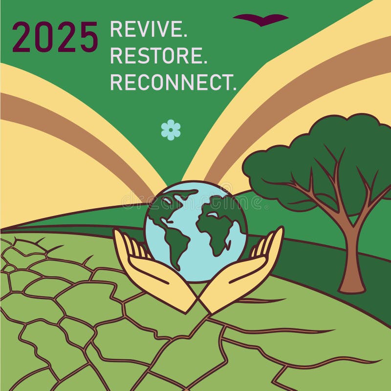 2025 Environmental Revival Vector with Earth in Hands and Nature ...