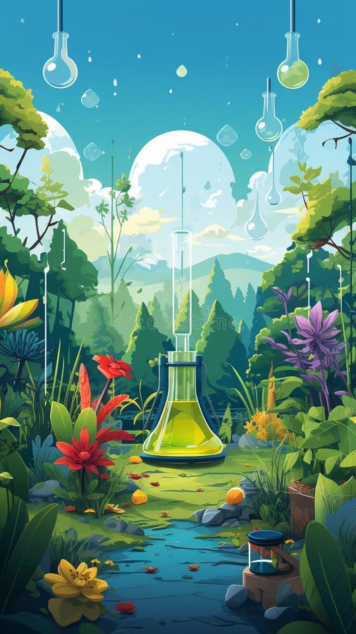 Environmental Science Field Experiment, Flat Design, Front View ...