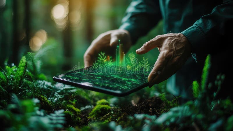 Environmental Scientist Analyzing Growth Data with Digital Interface ...