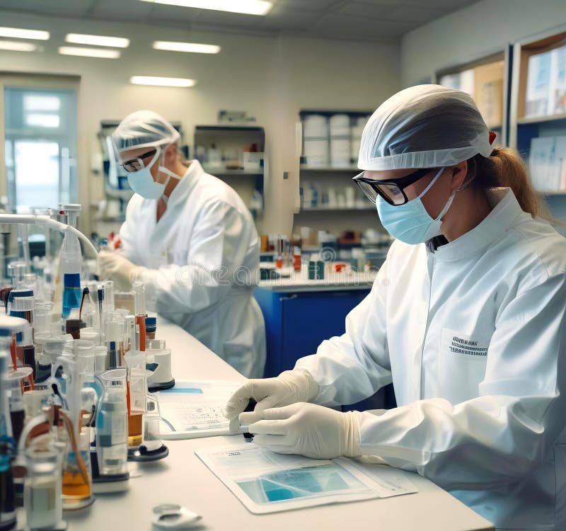 Environmental Scientists Analyzing Water Samples in a Lab, Wearing ...