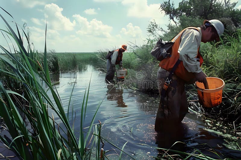 Environmental Scientists Collect Water Samples in a Wetland Ecosystem ... Environmental Scientists Collect Water Samples in a Wetland Ecosystem ...