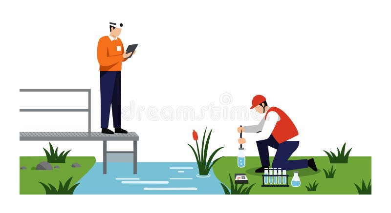 Environmental Scientists Collecting Water Samples for Testing in ...