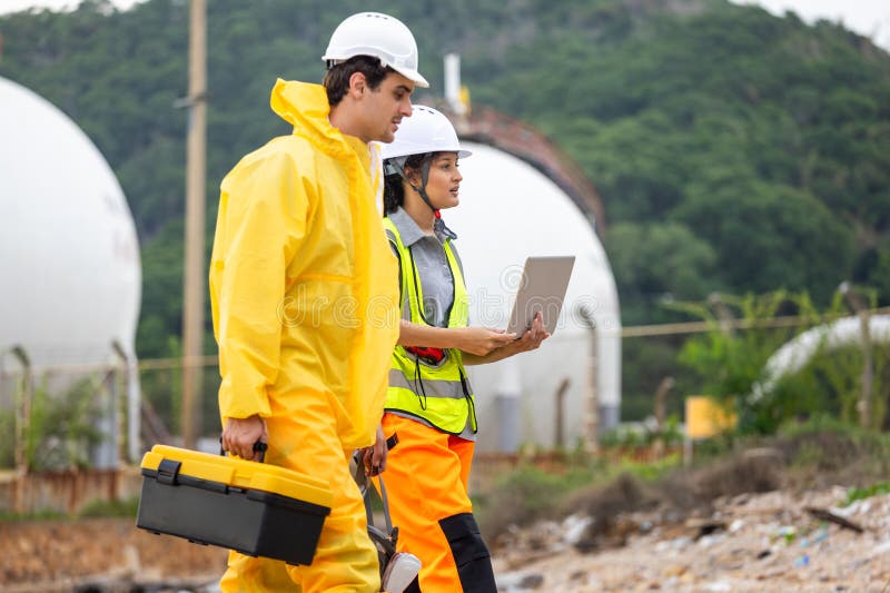 Environmental Scientists Testing Polluted Water Near Industrial Drain ...