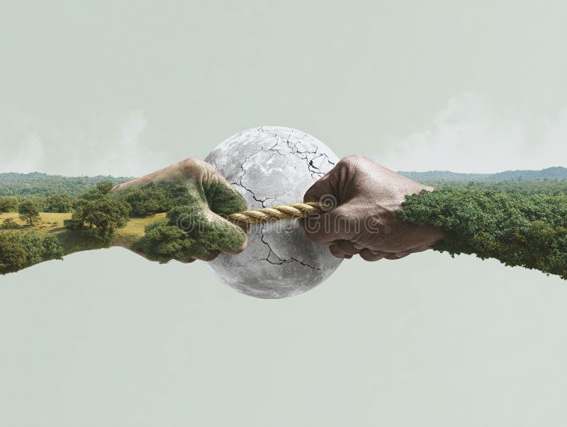 Environmental Struggle Concept. Hands Pulling a Cracked Globe with a ...