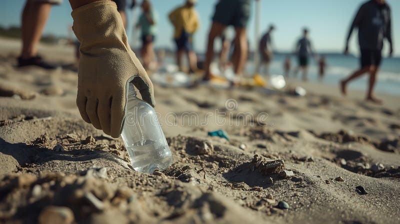 Environmental Volunteer Removing Plastic Beach Sand Conservation Stock ...