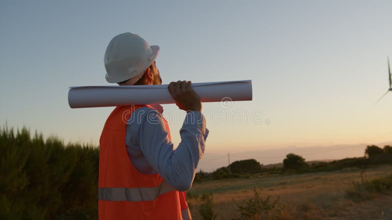 Environmental Worker with Helmet and Map Stock Video - Video of ...
