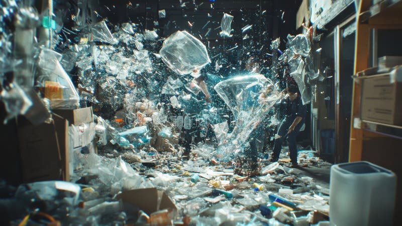 Environmental Workers Removing Plastic Waste in Warehouse Stock Photo ...