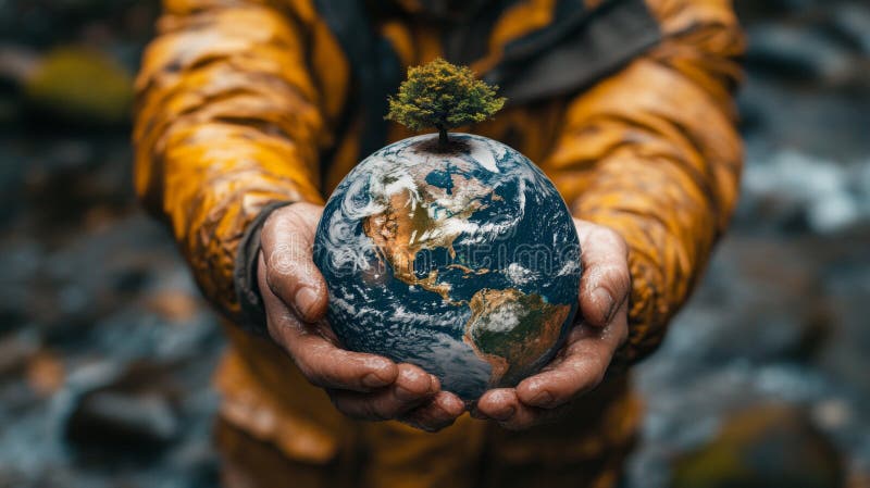 Environmentalist Holding Planet Earth with Tree Growing on Top Stock ...