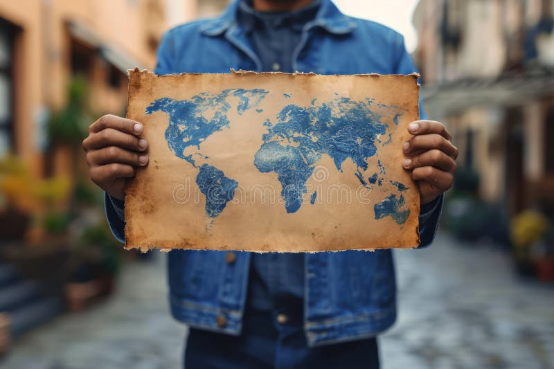 Environmentalist Holding World Map in Hands Extreme Closeup. Generatie AI Stock Illustration ...