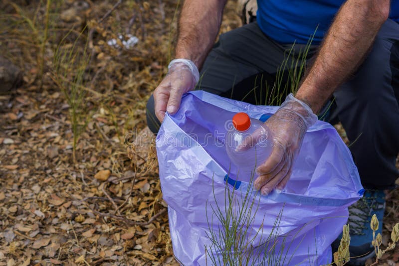 Environmentalist Man Picking Up Garbage from the Field Stock Photo ...