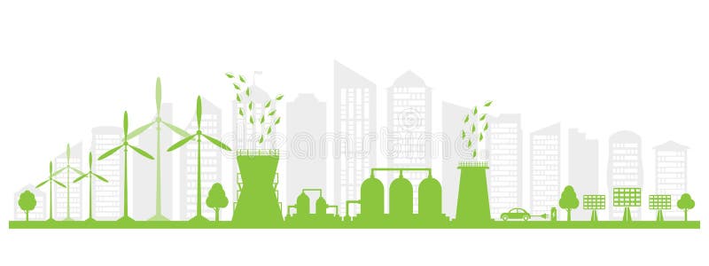 Environmentally Friendly Production. Silhouette of Green City. Think ...