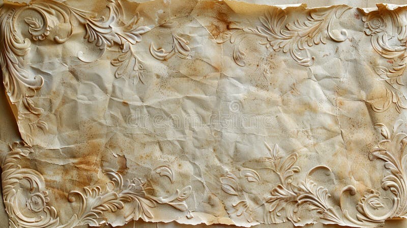 Vintage Beige Crumpled Paper Texture with Elegant Ornate Floral Design ...