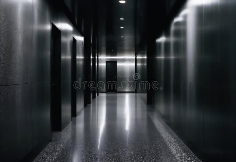 Envision a Long Hallway Designed with a Dramatic of Light and Shadow ...