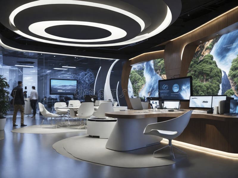 Envision an Office Room Set in the Future Stock Illustration ...