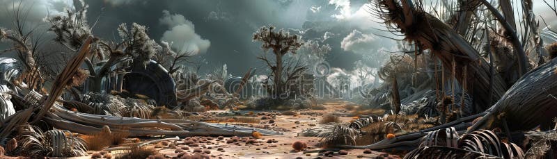 Envision a Surreal Postapocalyptic Landscape Blending Organic Forms ...