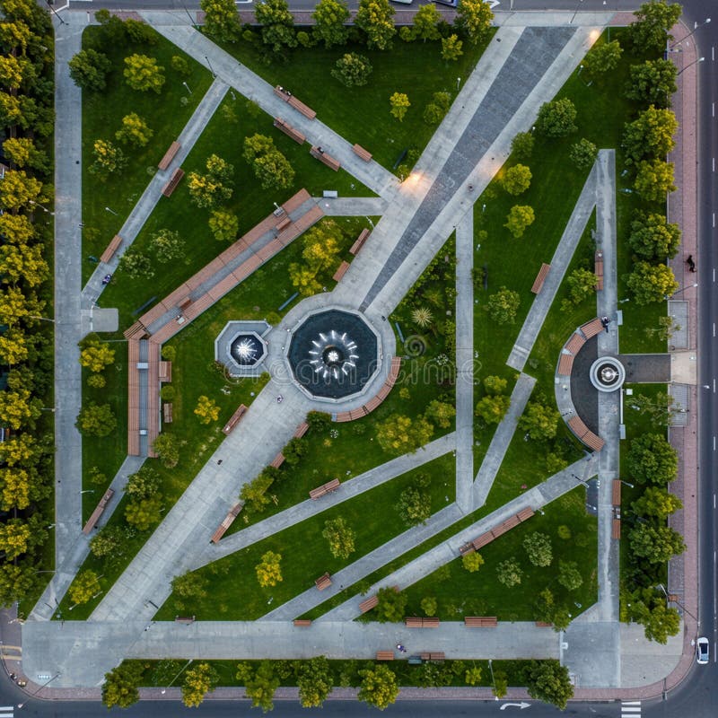 Eometric Park Design with Intersecting Gray Pathways Forms a Striking ...