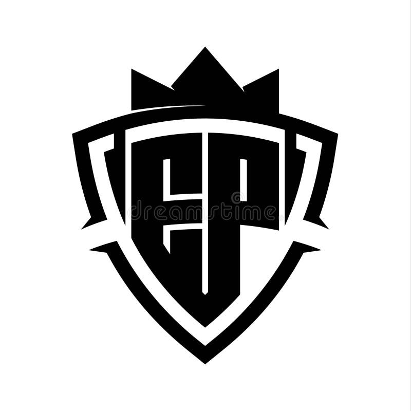 EP Letter Bold Monogram Triangle Curve Shield Shape with Crown Black ...