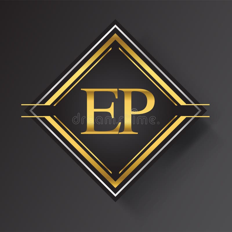 EP Letter Logo in a Square Shape Gold and Silver Colored Geometric ...