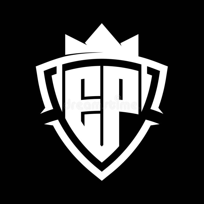 EP Letter Monogram with Triangle Curve Shield Shape with Crown White ...