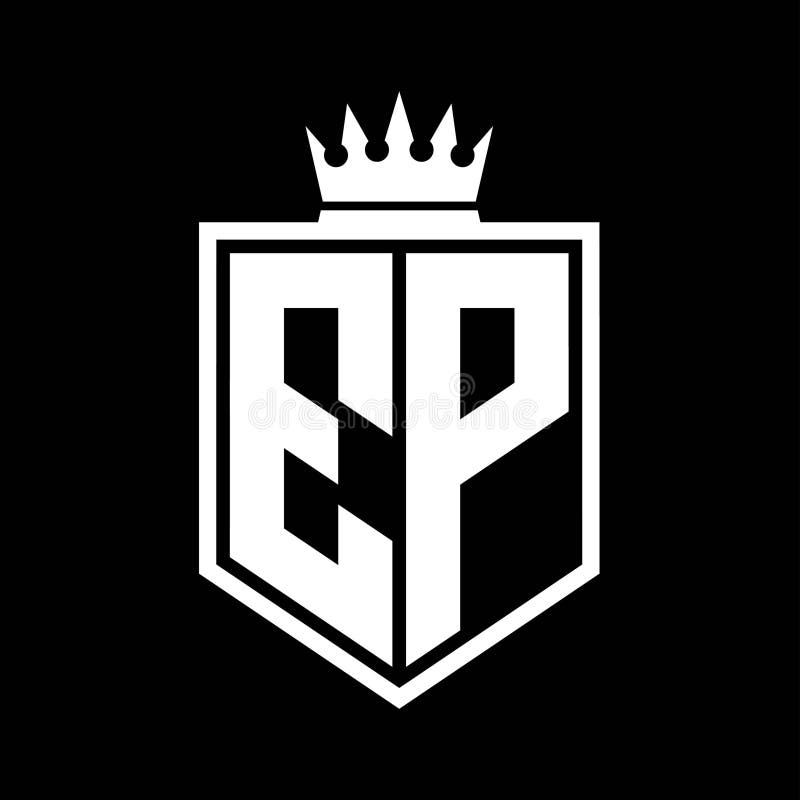 EP Logo Monogram Bold Shield Geometric Shape with Crown Outline Black ...