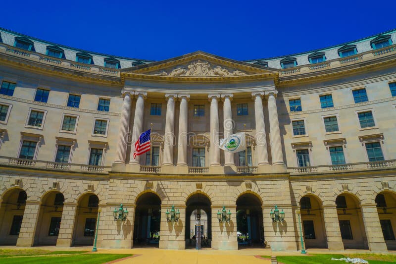 EPA Building and American Flag Stock Image - Image of stairs ...