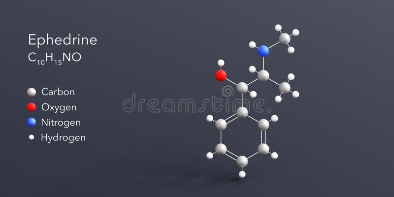 Ephedrine Molecule 3d Rendering, Flat Molecular Structure with Chemical ...