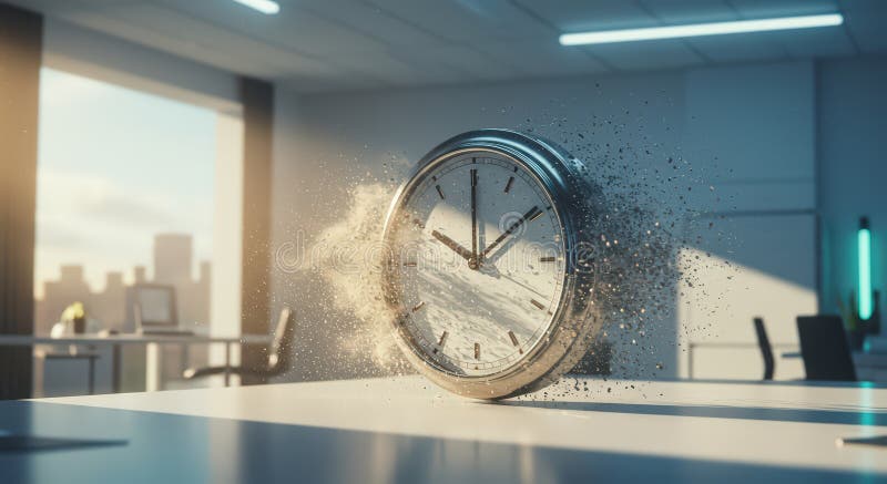 Ephemeral Time: a Clock Disintegrating in a Modern Office Setting Stock ...