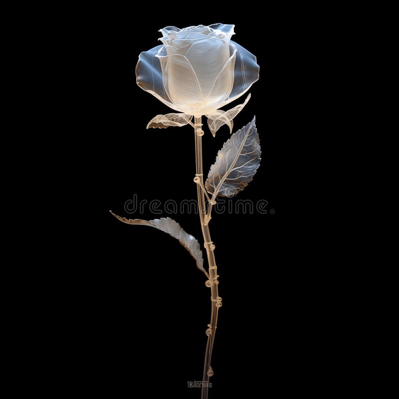 Ephemeral Translucent White Rose on Black Background Stock Illustration ...