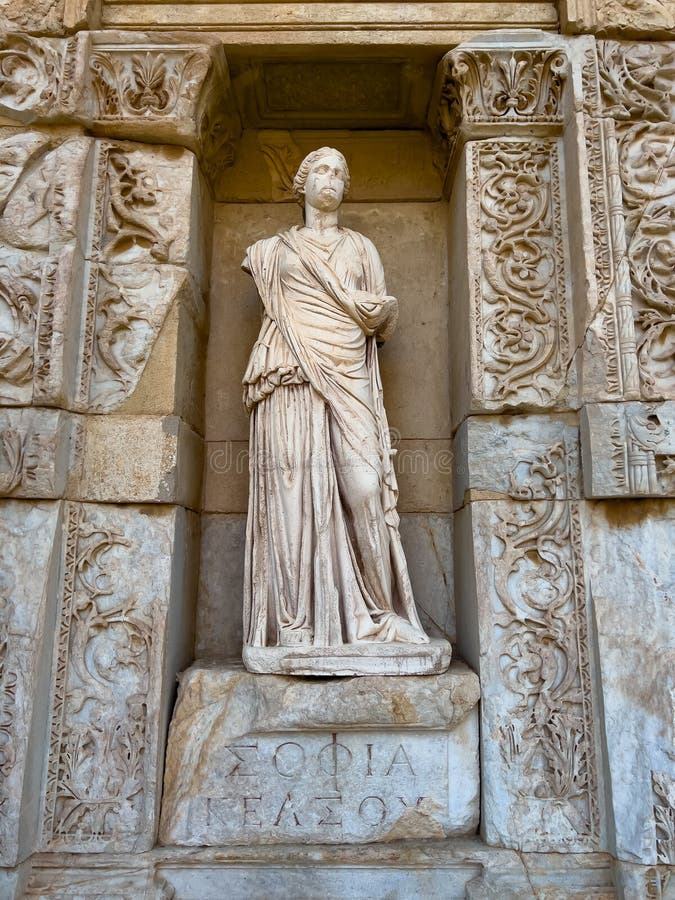 Ephesus Ancient City Celsus Library, Statue of Sophia Editorial Photo ...
