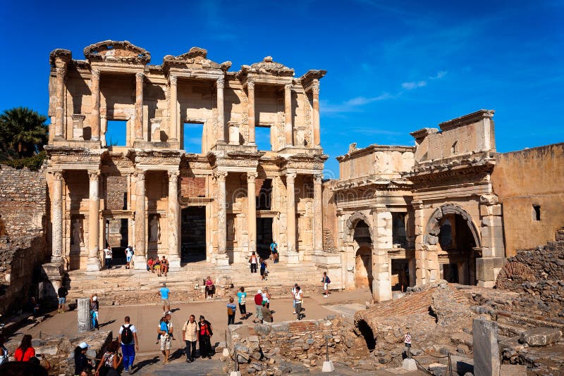 Ephesus, Library of Celsus and Gate of Augustus Editorial Stock Image ...