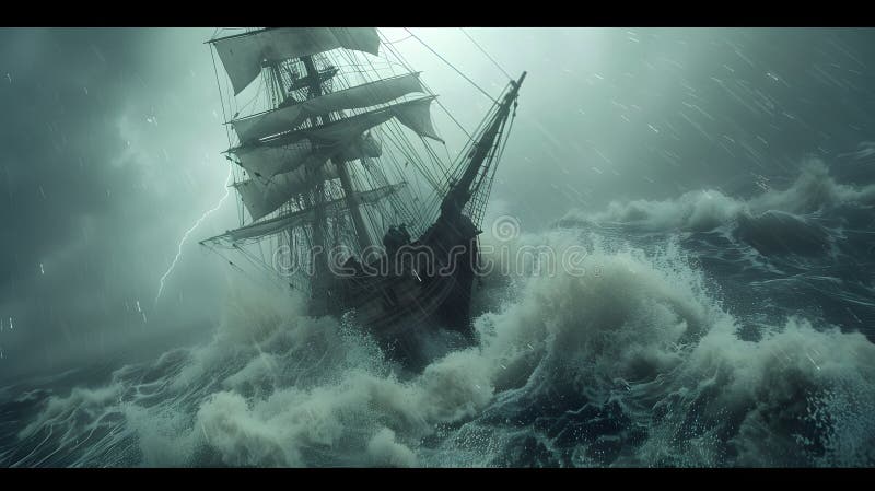 AI-Generated Epic Scene of a Five-Masted Tall Ship Facing a Violent ...