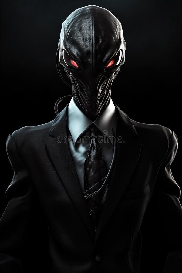 An Epic Alien in Black Suit Stock Illustration - Illustration of ...