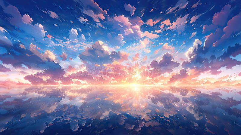 Epic Anime Hope Artwork, a Lot of Clouds in the Sky Over the Ocean ...