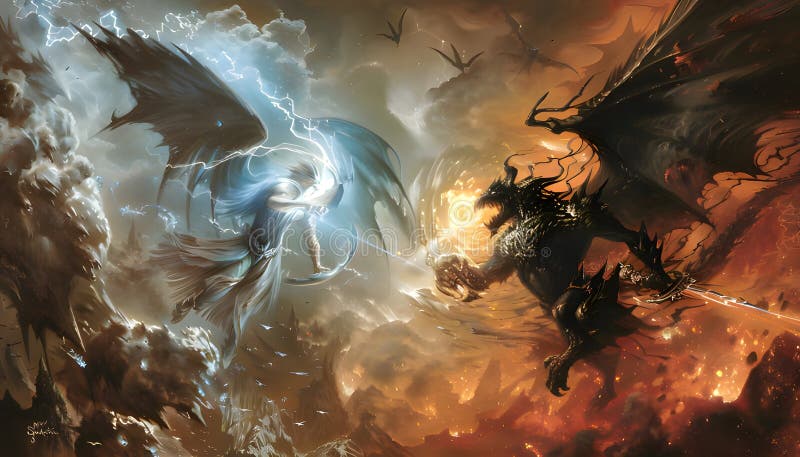 Epic Battle of Light and Darkness Stock Illustration - Illustration of ...