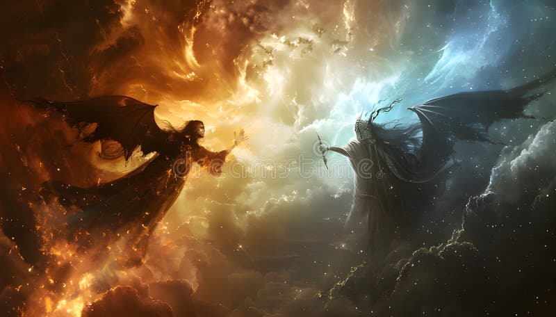 Epic Battle of Light and Darkness Stock Illustration - Illustration of ...