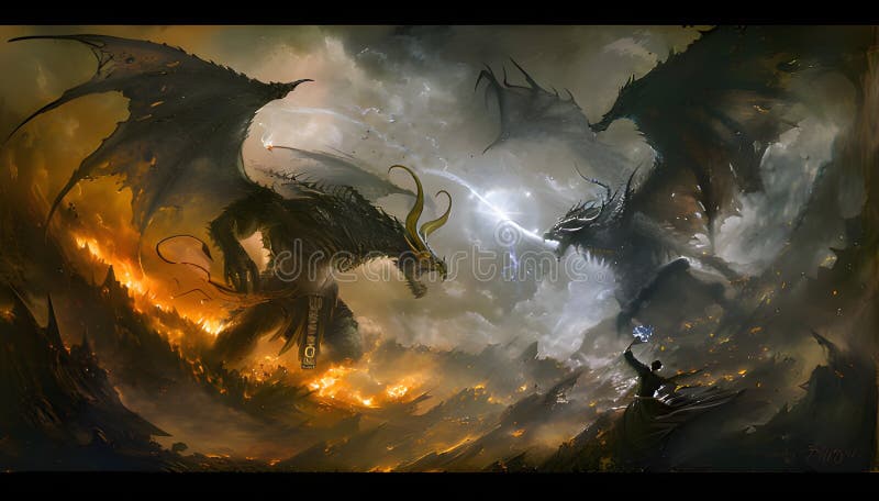 Epic Battle of Light and Darkness Stock Illustration - Illustration of ...