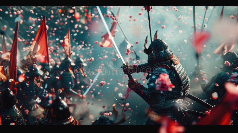 Epic Battle with Samurai Warriors among Cherry Blossoms, Showcasing ...