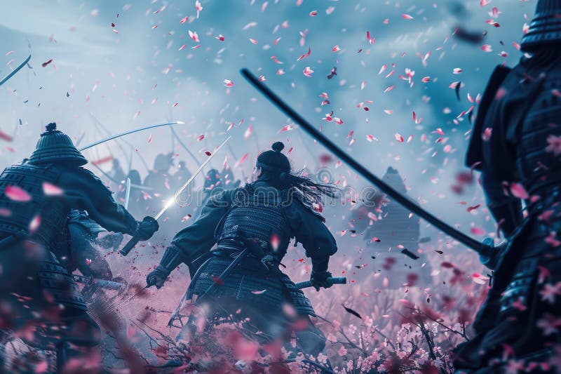 Epic Battle with Samurai Warriors among Cherry Blossoms, Showcasing ...