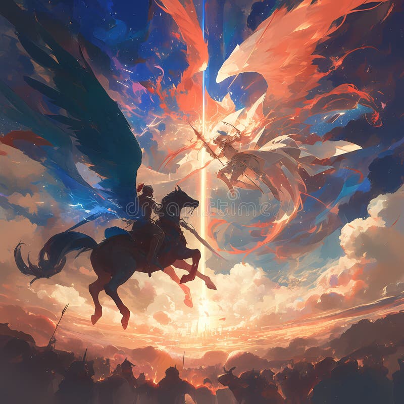 Epic Battle in the Sky - Fantasy Artwork Stock Illustration ...