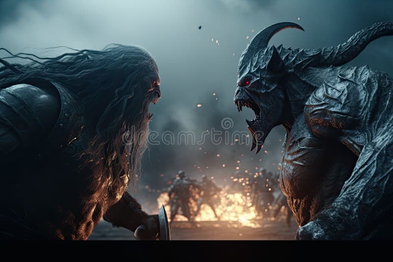 Epic Battle between Two Powerful Characters. a Fight between Two ...